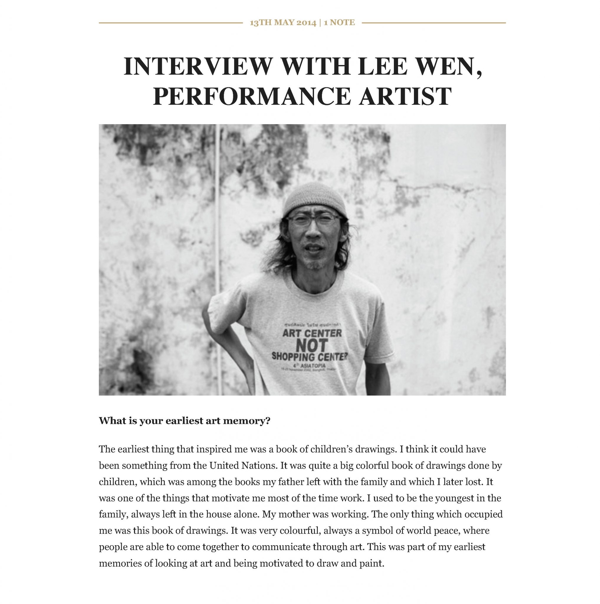 The Artling Interview with Lee Wen, May 2014 - iPreciation.com